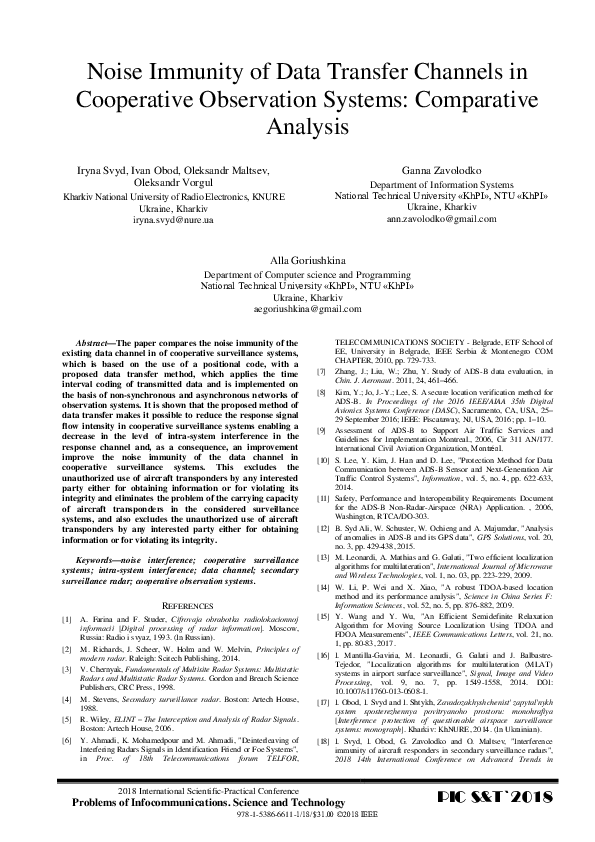 (PDF) Noise Immunity of Data Transfer Channels in Cooperative Observation Systems: Comparative ...