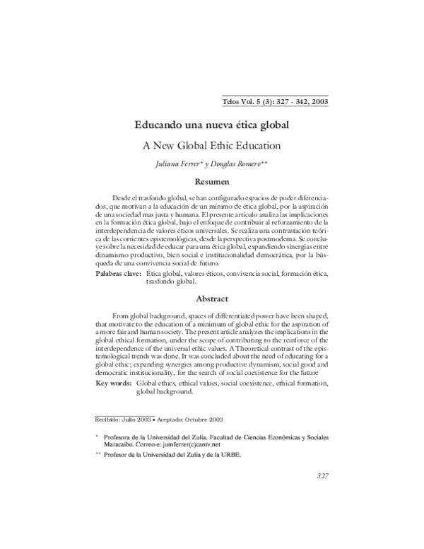 (PDF) Educando una nueva ética global A New Global Ethic Education