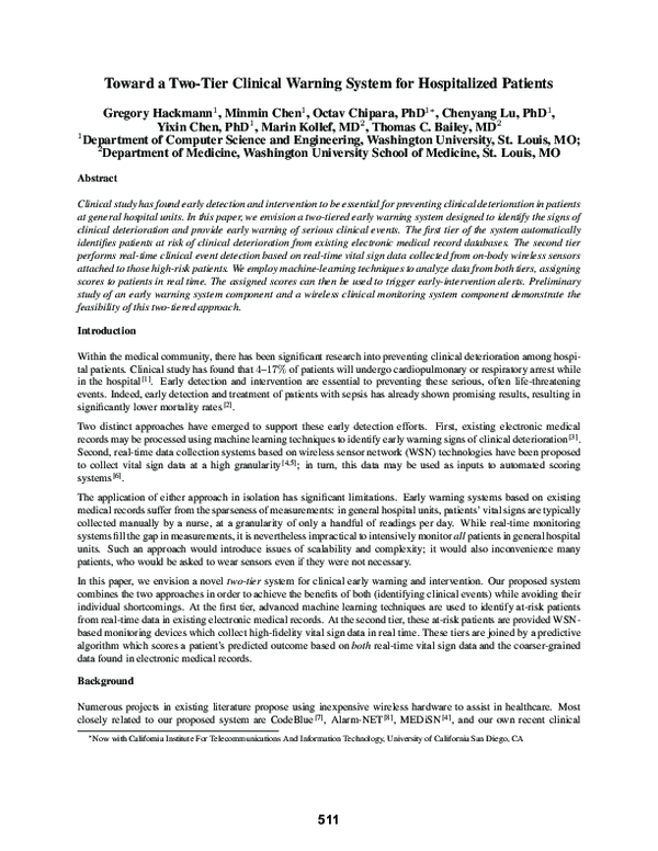 (PDF) Toward a two-tier clinical warning system for hospitalized patients