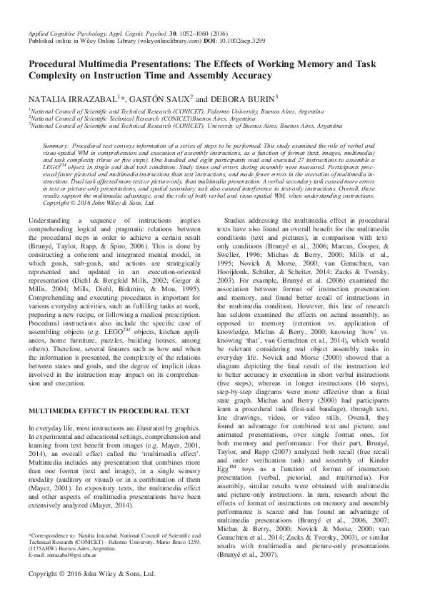(PDF) Procedural Multimedia Presentations: The Effects of Working Memory and Task Complexity on ...