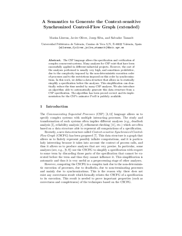 Pdf A Semantics To Generate The Context Sensitive Synchronized Control Flow Graph Javier