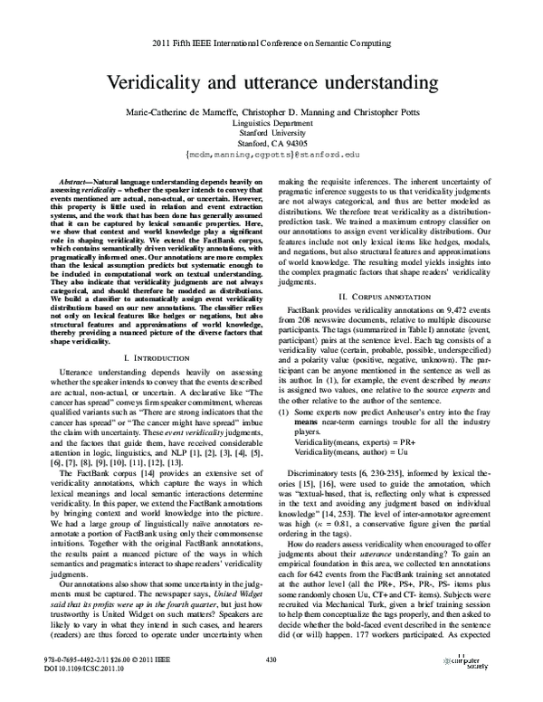(PDF) Veridicality and Utterance Understanding