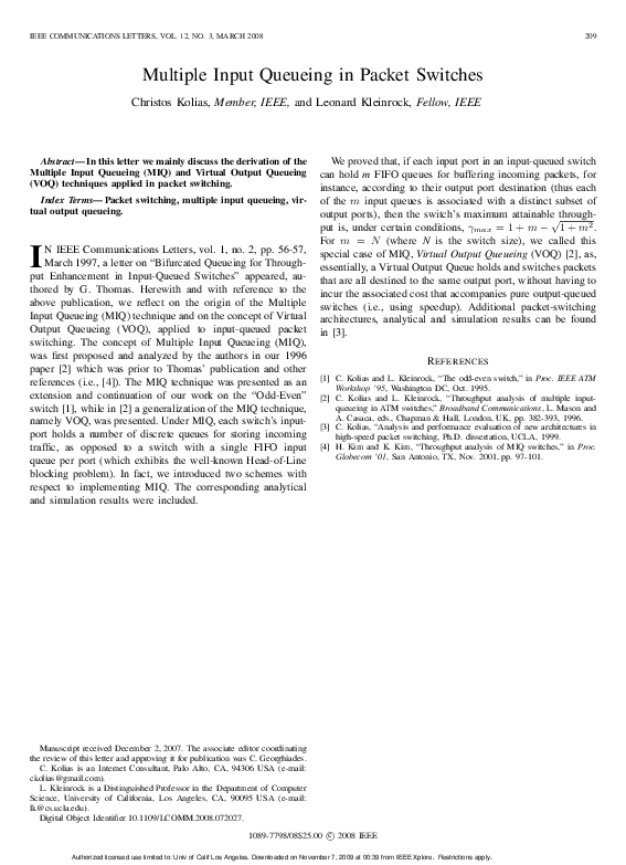 Pdf Multiple Input Queueing In Packet Switches 1025