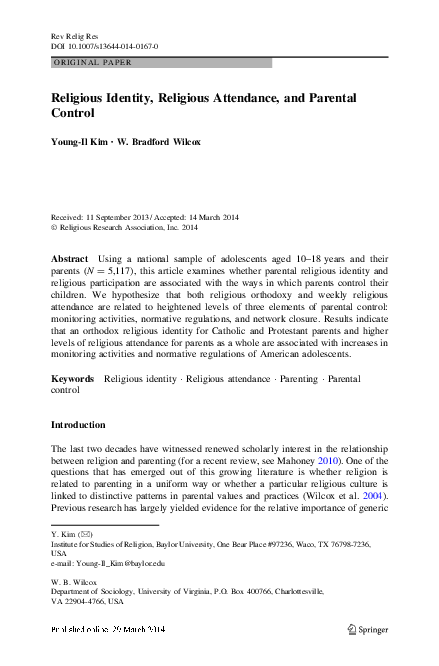 (PDF) Religious Identity, Religious Attendance, and Parental Control