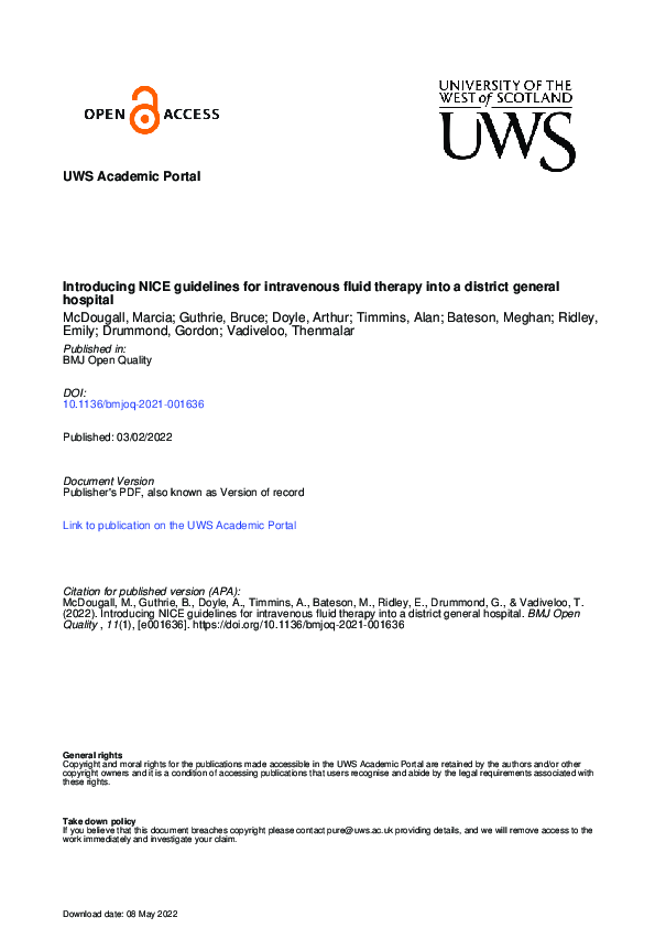 (PDF) Introducing NICE guidelines for intravenous fluid therapy into a ...