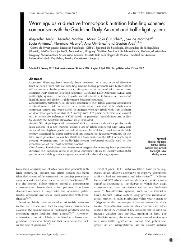 (PDF) Warnings as a directive front-of-pack nutrition labelling scheme ...