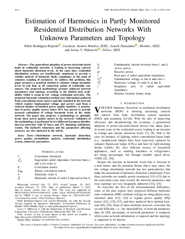 (PDF) Estimation of Harmonics in Partly Monitored Residential Distribution Networks With Unknown ...