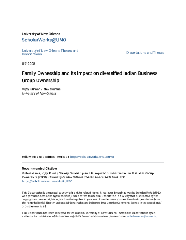 (PDF) Family ownership and its impact on diversified Indian Business Group