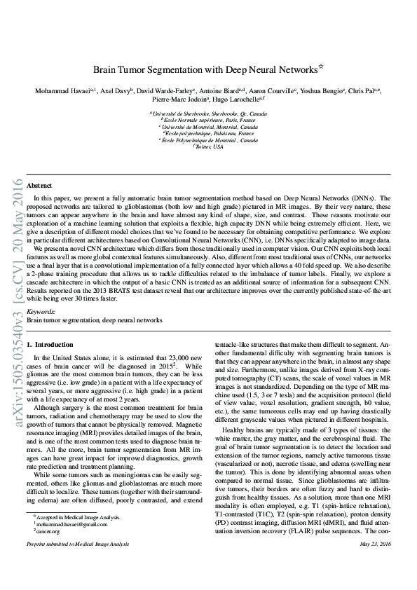 (PDF) Brain tumor segmentation with Deep Neural Networks (PDF) Brain tumor segmentation with Deep Neural Networks