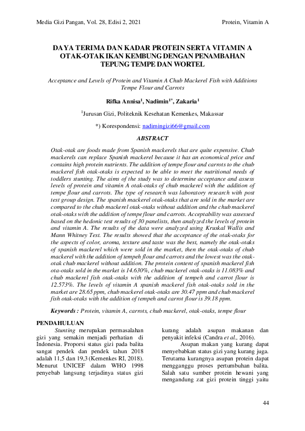 (PDF) Daya Terima Dan Kadar Protein Serta Vitamin a Otak-Otak Ikan Kembung Dengan Penambahan ...
