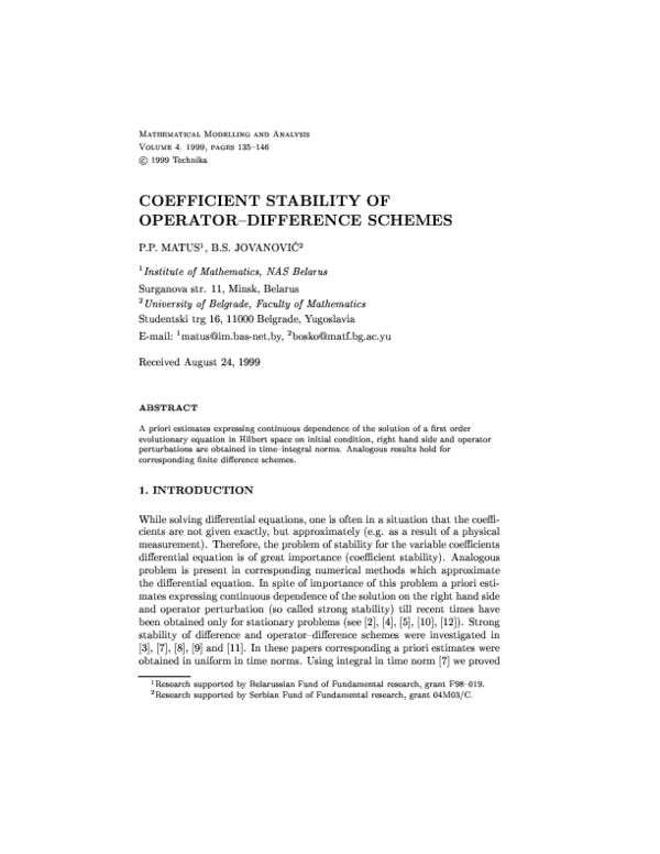 (PDF) Coefficient Stability of Operator–Difference Schemes
