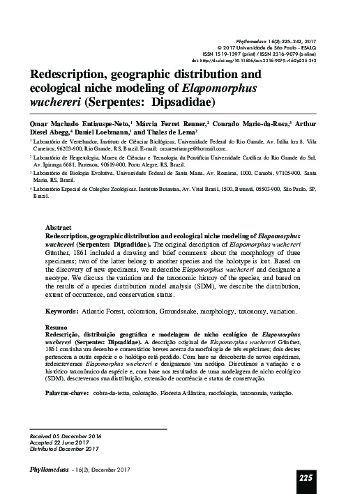 (PDF) Redescription, geographic distribution and ecological niche ...