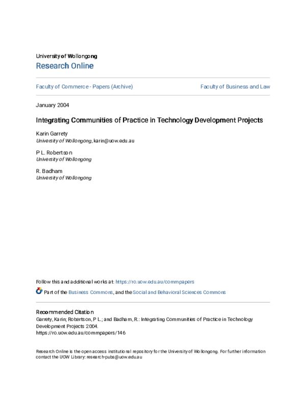 (PDF) Integrating communities of practice in technology development ...
