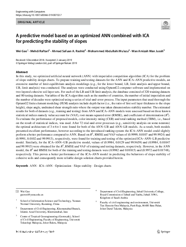 Pdf A Predictive Model Based On An Optimized Ann Combined With Ica For Predicting The
