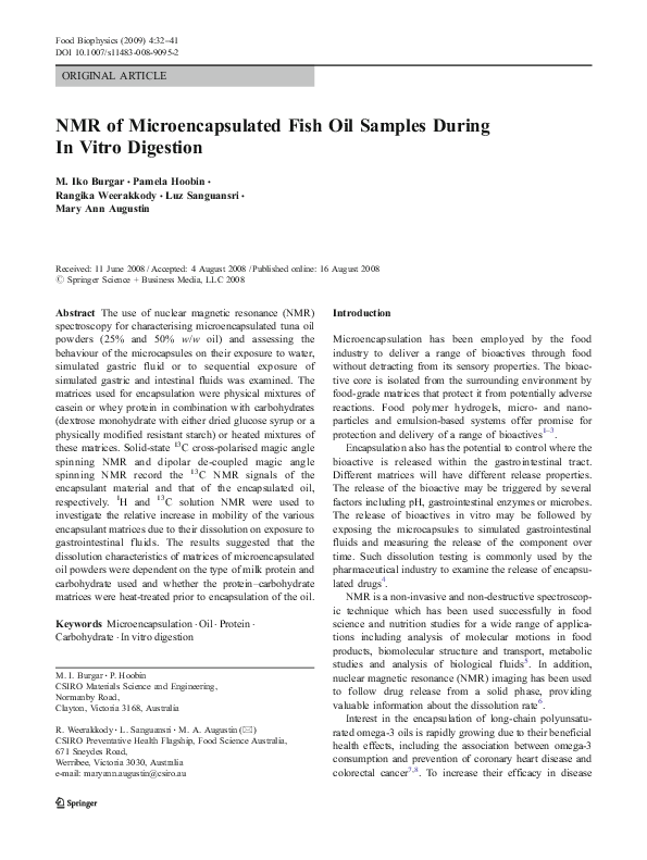 (PDF) NMR of Microencapsulated Fish Oil Samples During In Vitro Digestion