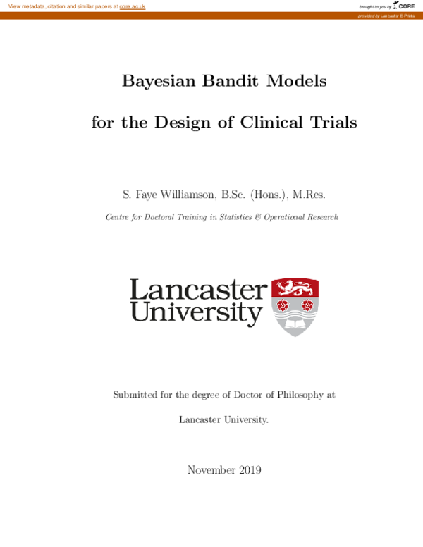 (PDF) Bayesian bandit models for the design of clinical trials