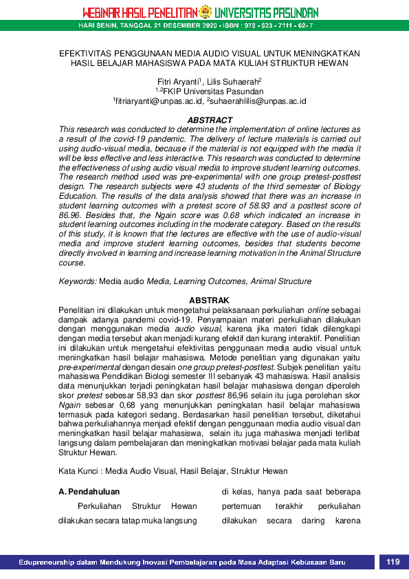 (PDF) Efektivitas Penggunaan Media Audio Visual Untuk Meningkatkan Hasil Belajar Mahasiswa Pada ...