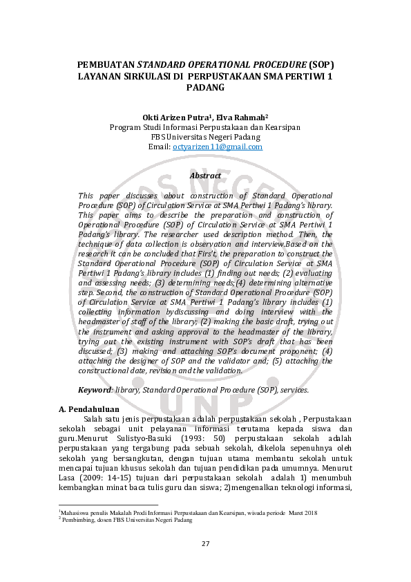 (PDF) Pembuatan Standard Operational Procedure (SOP) Layanan sirkulasi ...