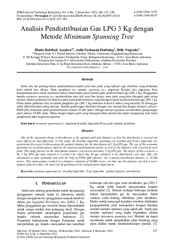 (PDF) Analisis Pendistribusian Gas LPG 3 Kg dengan Metode Minimum Spanning Tree