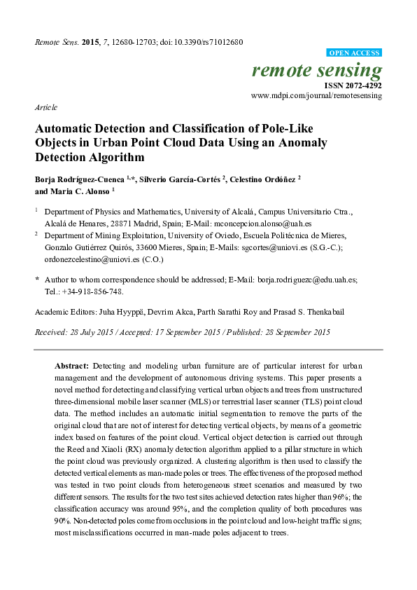 Pdf Automatic Detection And Classification Of Pole Like Objects In
