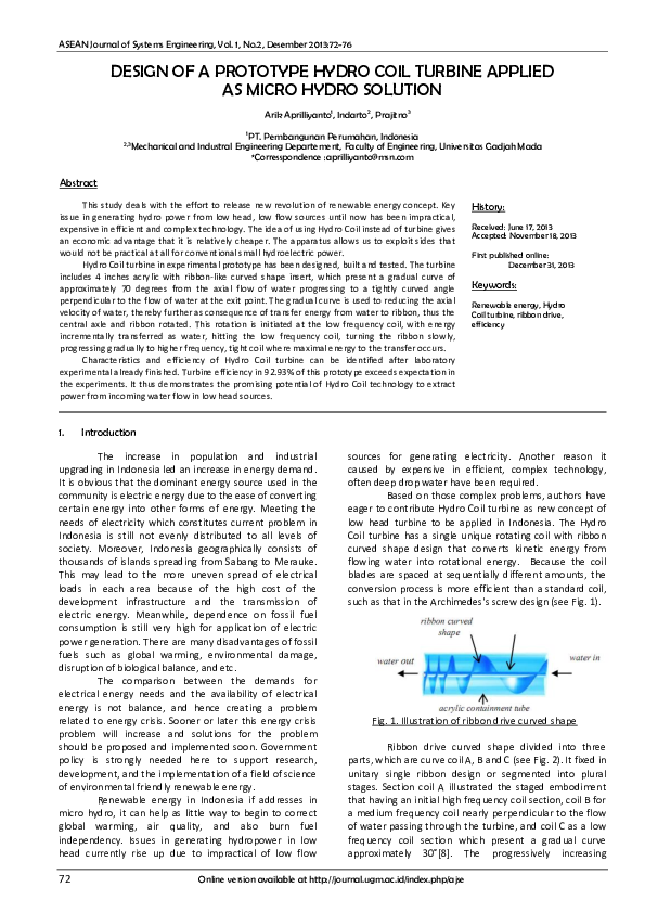 (PDF) Design of a Prototype Hydro Coil Turbine Applied as Micro Hydro ...