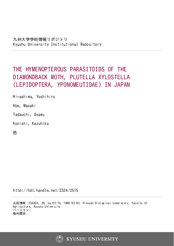 (PDF) The Hymenopterous Parasitoids of the Diamondback Moth, Plutella ...