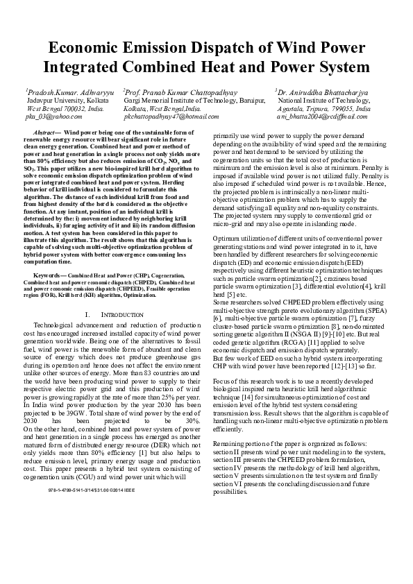 (PDF) Economic emission dispatch of wind power integrated combined heat and power system