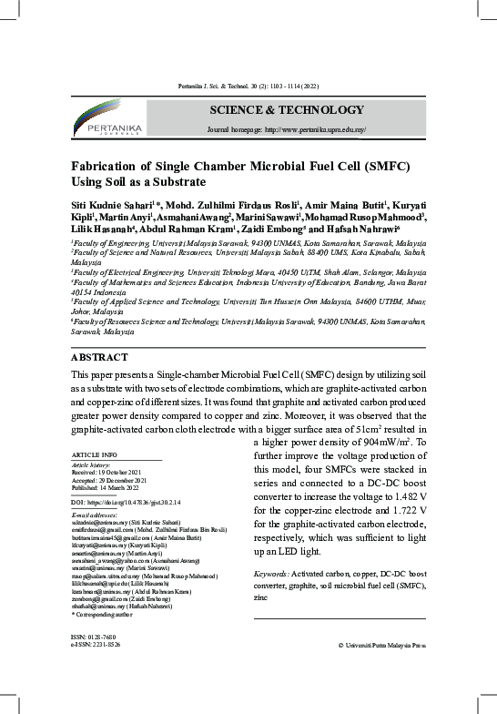 (PDF) Fabrication of Single Chamber Microbial Fuel Cell (SMFC) Using ...