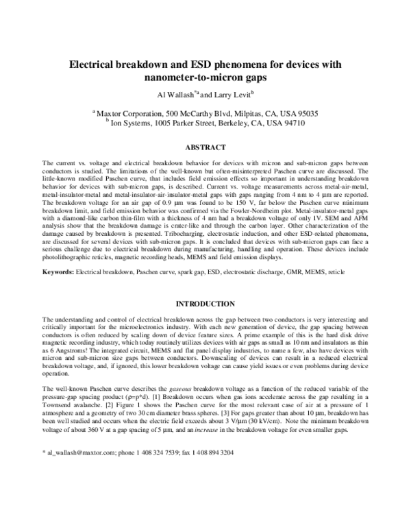 (PDF) Electrical breakdown and ESD phenomena for devices with nanometer ...