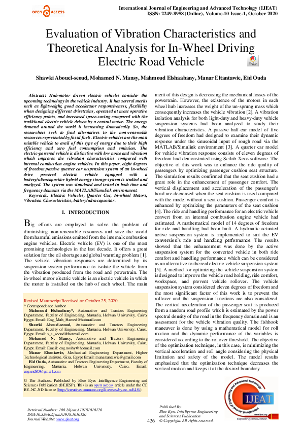 Pdf Evaluation Of Vibration Characteristics And Theoretical Analysis