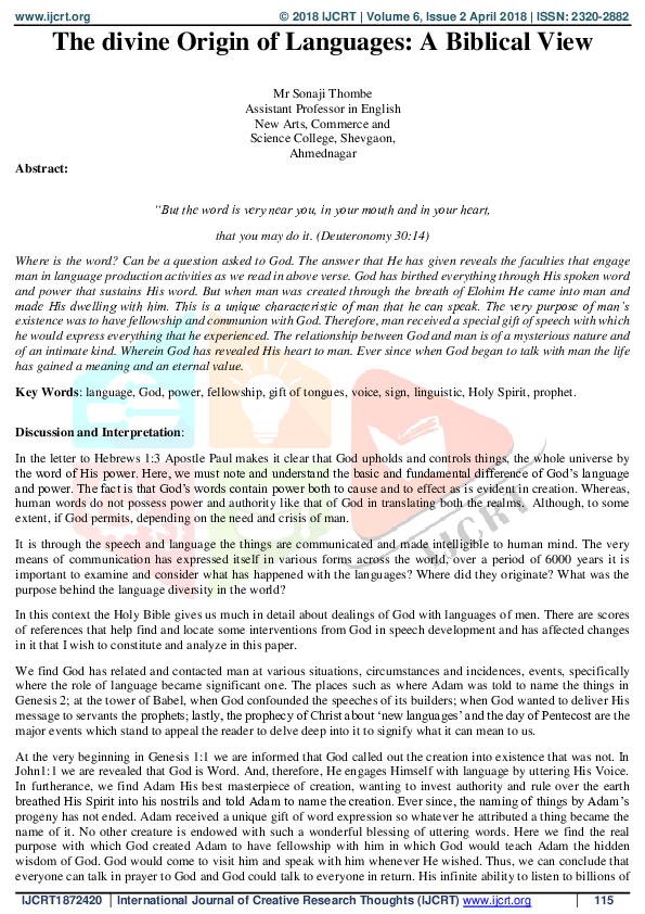 (PDF) The divine Origin of Languages: A Biblical View