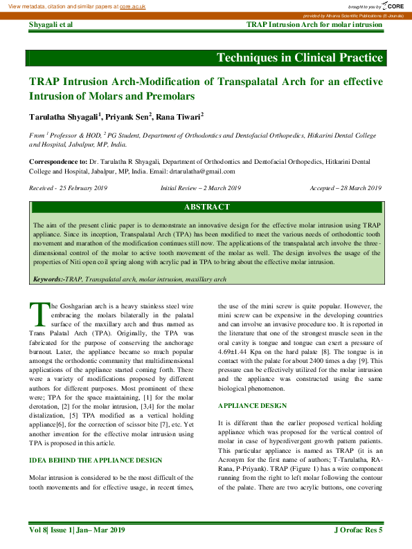 (PDF) TRAP Intrusion Arch-Modification of Transpalatal Arch for an ...