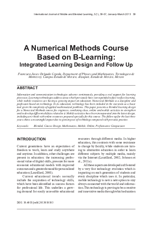 (PDF) A Numerical Methods Course Based on B-Learning