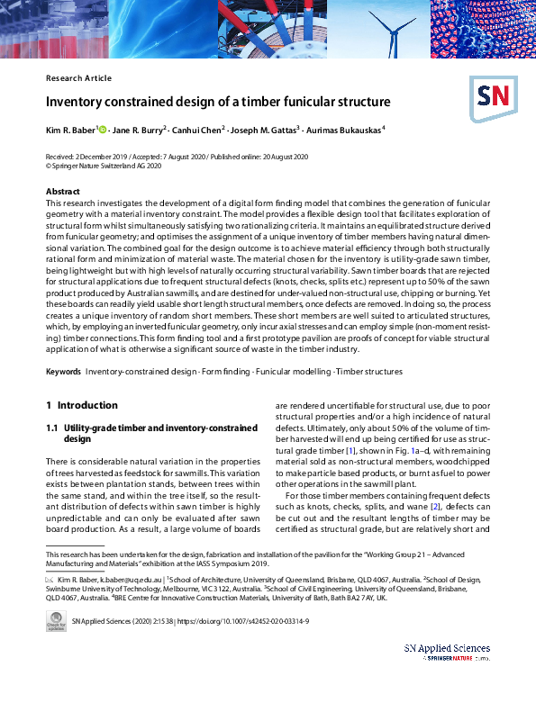 (PDF) Inventory constrained design of a timber funicular structure