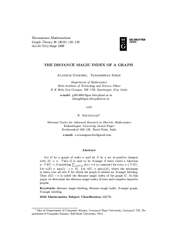 (PDF) The distance magic index od a graph