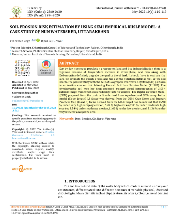(PDF) Soil Erosion Risk Estimation by Using Semi Empirical Rusle Model ...