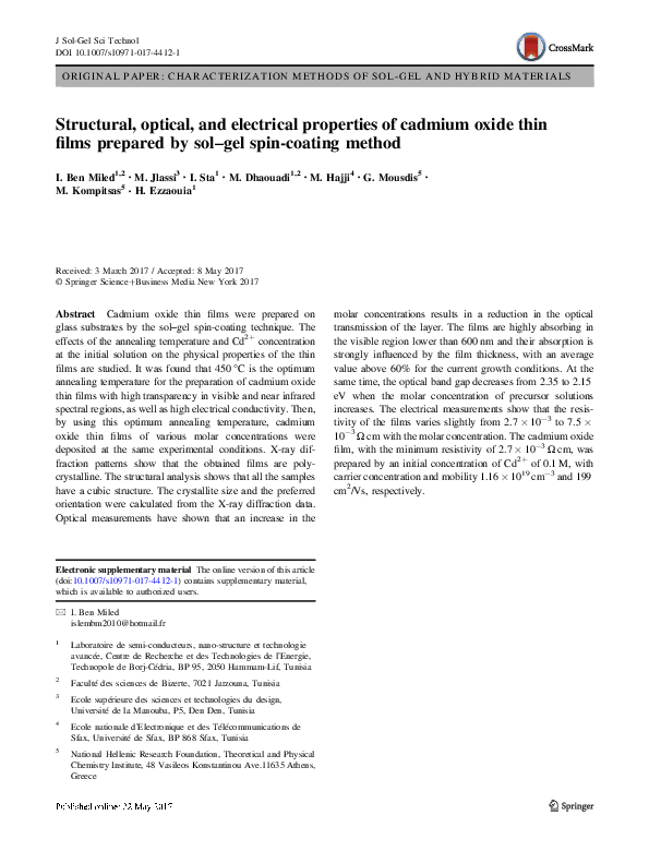(PDF) Structural, optical, and electrical properties of cadmium oxide thin films prepared by sol ...