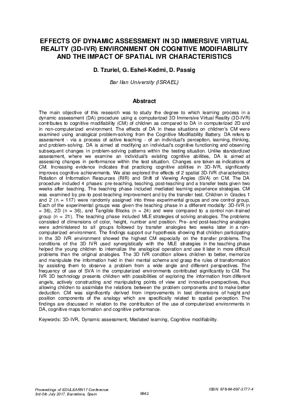 (PDF) Effects of Dynamic Assessment in 3D Immersive Virtual Reality (3D-IVR) Environment on ...