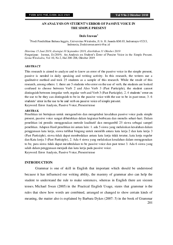 (PDF) An Analysis on Student’s Error of Passive Voice in the Simple Present