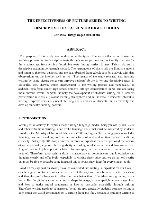 (DOC) THE EFFECTIVENESS OF PICTURE SERIES TO WRITING DESCRIPTIVE TEXT AT JUNIOR HIGH SCHOOLS