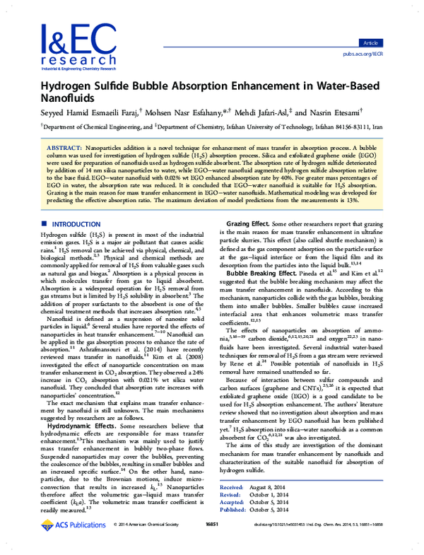 (PDF) Hydrogen Sulfide Bubble Absorption Enhancement in Water-Based Nanofluids