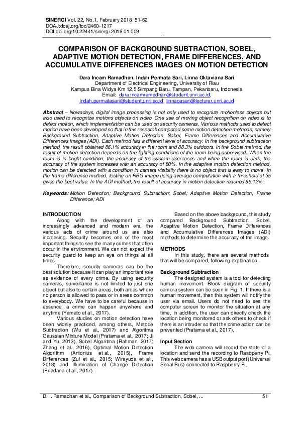 Pdf Comparison Of Background Subtraction Sobel Adaptive Motion Detection Frame Differences
