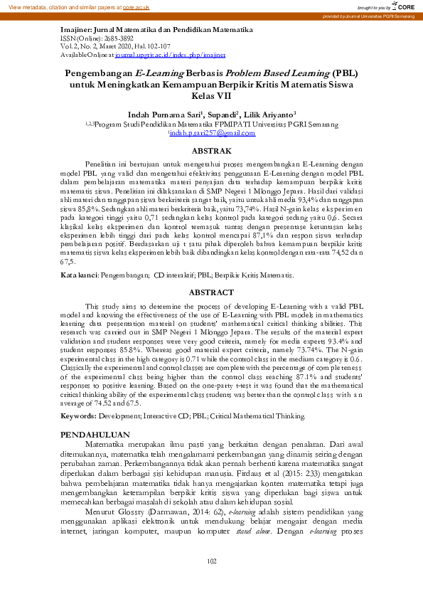 (PDF) Pengembangan E-Learning Berbasis Problem Based Learning (PBL) untuk Meningkatkan Kemampuan ...