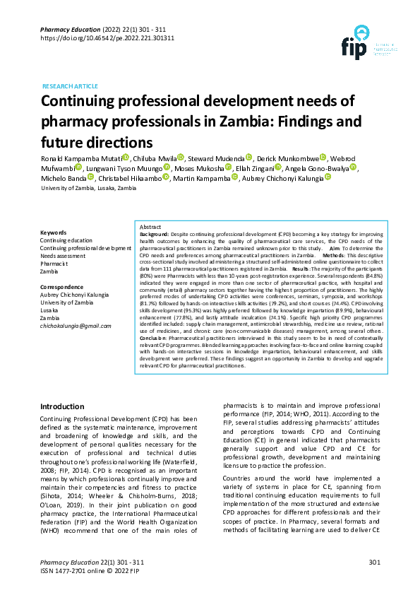 (PDF) Continuing professional development needs of pharmacy ...