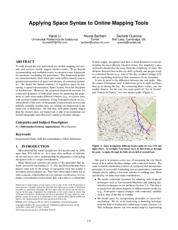 (PDF) Applying Space Syntax to Online Mapping Tools