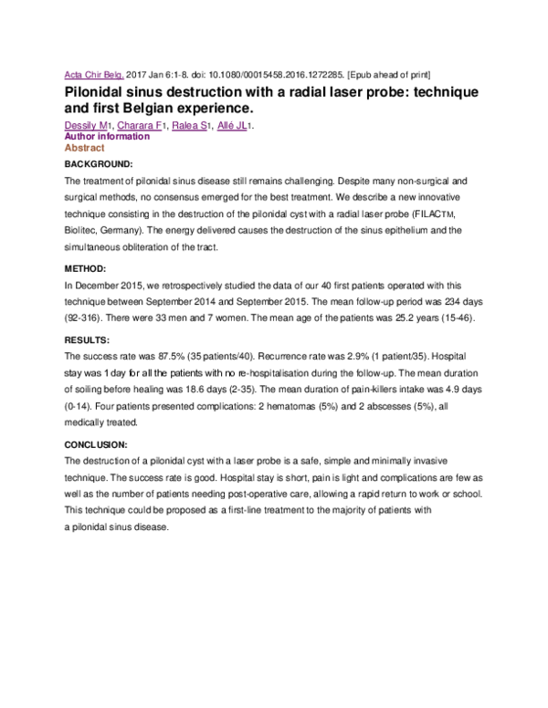 (PDF) Pilonidal sinus destruction with a radial laser probe: technique ...