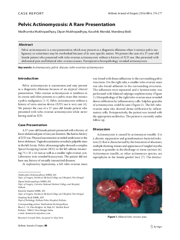 (PDF) Pelvic actinomycosis: A rare presentation