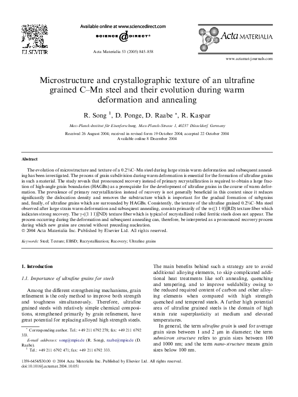 Pdf Microstructure And Crystallographic Texture Of An Ultrafine Grained C Mn Steel And Their