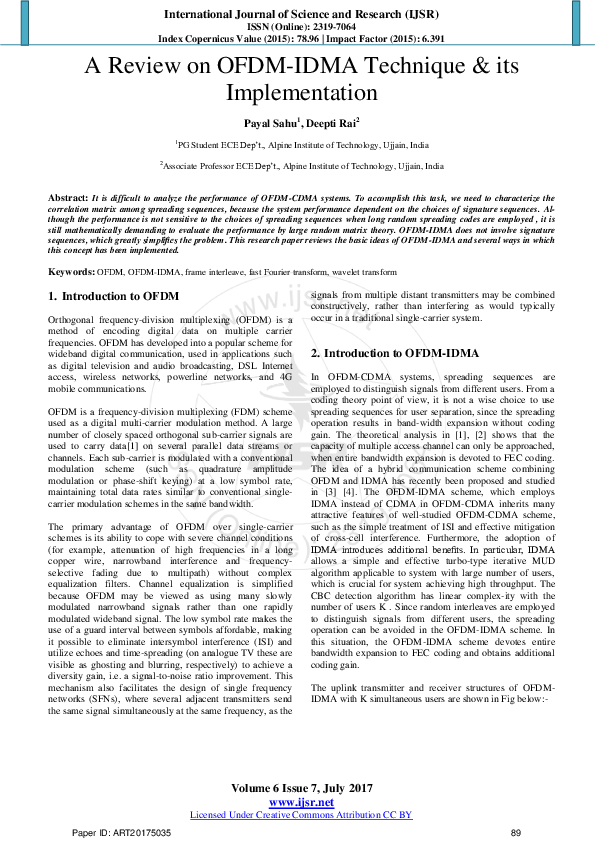 (PDF) A Review on OFDM-IDMA Technique & its Implementation