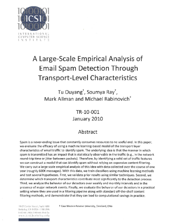 (PDF) A large-scale empirical analysis of email | Tu Ouyang - Academia.edu
